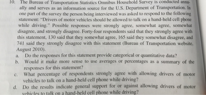 Solved The Bureau of Transportation Statistics Omnibus | Chegg.com