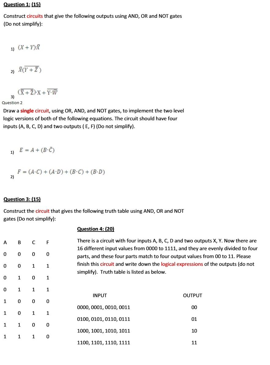Solved Construct Circuits That Give The Following Outputs 3831