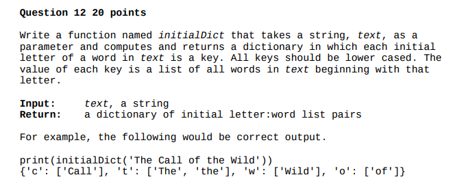 Solved Question 12 20 points Write a function named | Chegg.com