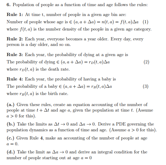 Solved 6. Population of people as a function of time and age | Chegg.com