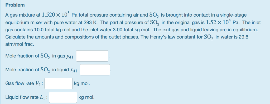 Solved Problem A gas mixture at 1.520 × 105 Pa total | Chegg.com
