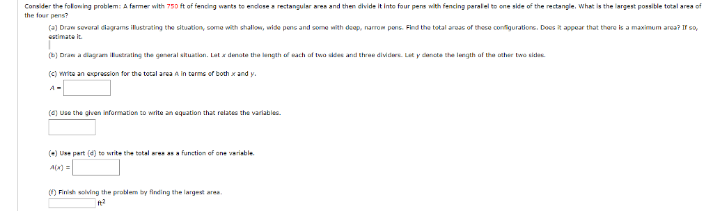 Solved Consider the following problem: A famer with 750 ft | Chegg.com