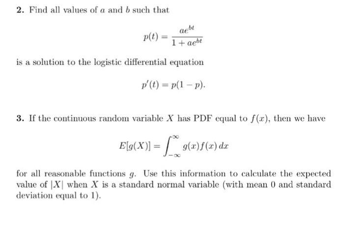Solved Find all values of a and b such that p(t) = ae^bt/1 | Chegg.com