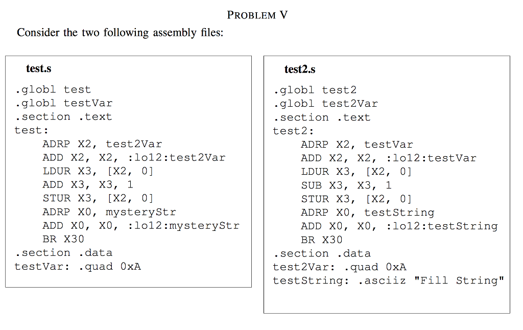 Solved PROBLEM V Consider the two following assemblv files: | Chegg.com