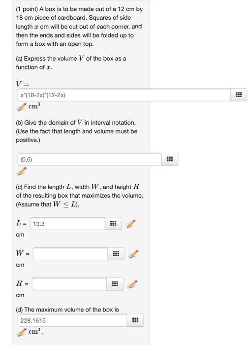 Solved A box is to be made out of a 12 cm by 18 cm piece of | Chegg.com