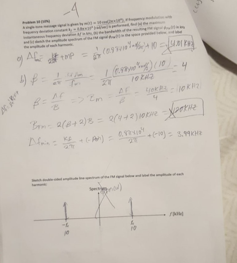 Solved Problem, 10 (10%) A single-tone message signal is | Chegg.com