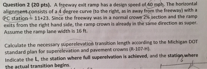 A freeway exit ramp has a design speed of 40 mph. The | Chegg.com