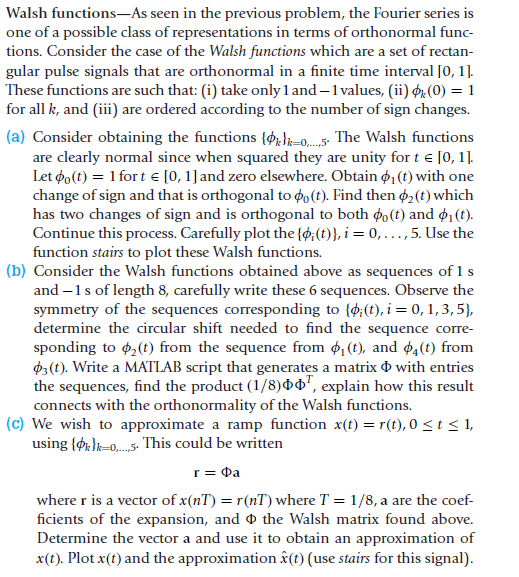 Walsh functions - As seen in the previous problem, | Chegg.com