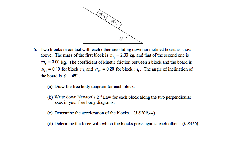 Solved Two blocks in contact with each other are sliding | Chegg.com