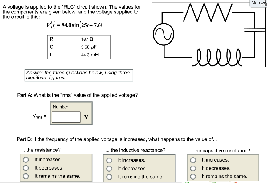 Solved A voltage is applied to the "RLC" circuit shown. The | Chegg.com