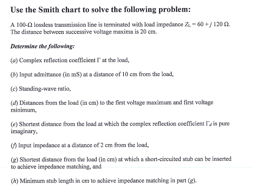 Solved Use the Smith chart to solve the following problem: A | Chegg.com