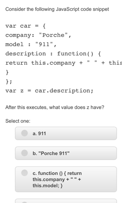 Solved Consider the following JavaScript code snippet var | Chegg.com