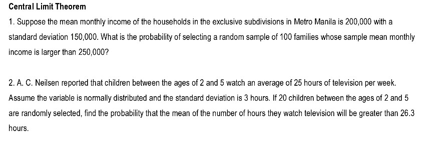 Solved Central Limit Theorem 1. Suppose the mean monthly | Chegg.com