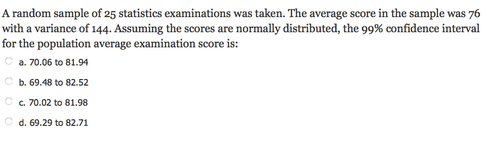 Solved A random sample of 25 statistics examinations was | Chegg.com
