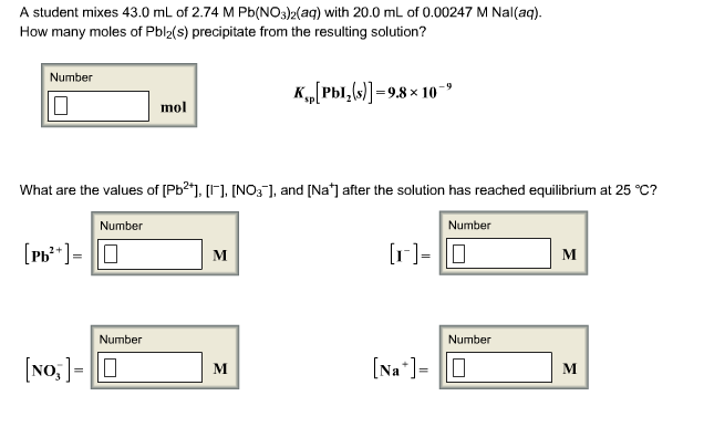 Solved A student mixes 43.0 mL of 2.74 M Pb(NO3)2(aq) with | Chegg.com
