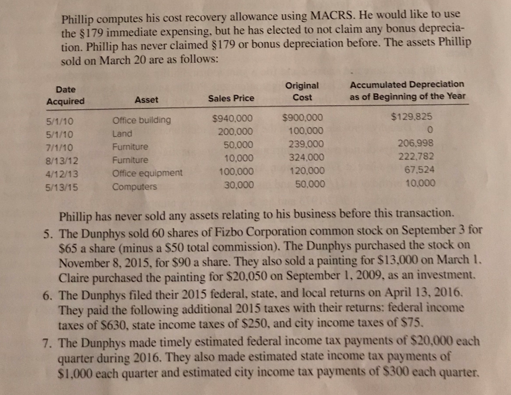 Complete a 2016 federal income tax return for Phillip | Chegg.com