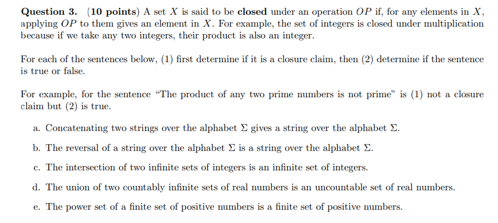 Solved A set X is said to be closed under an operation OP | Chegg.com