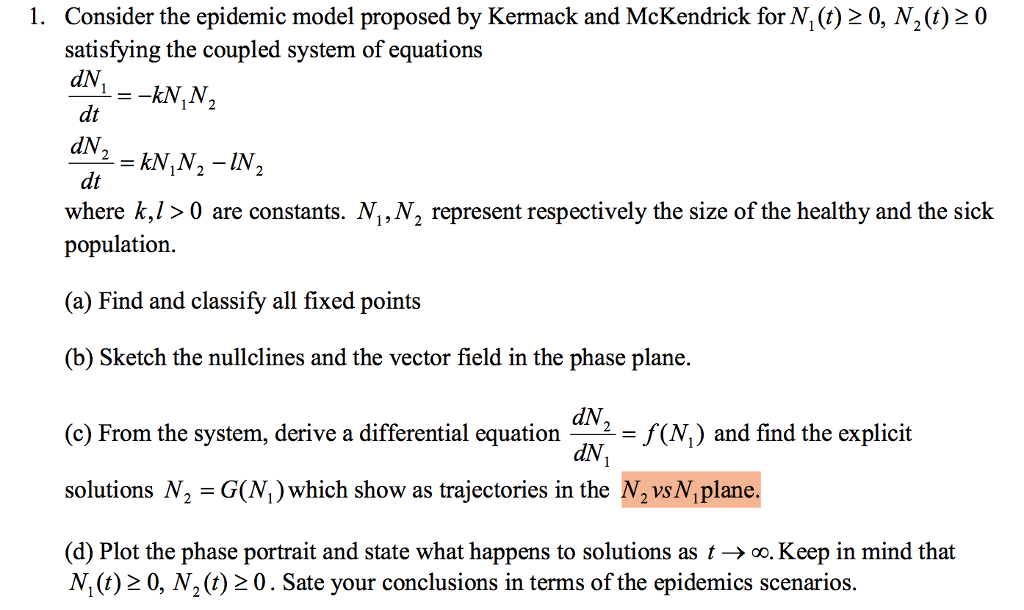Solved 1. Consider the epidemic model proposed by Kermack | Chegg.com