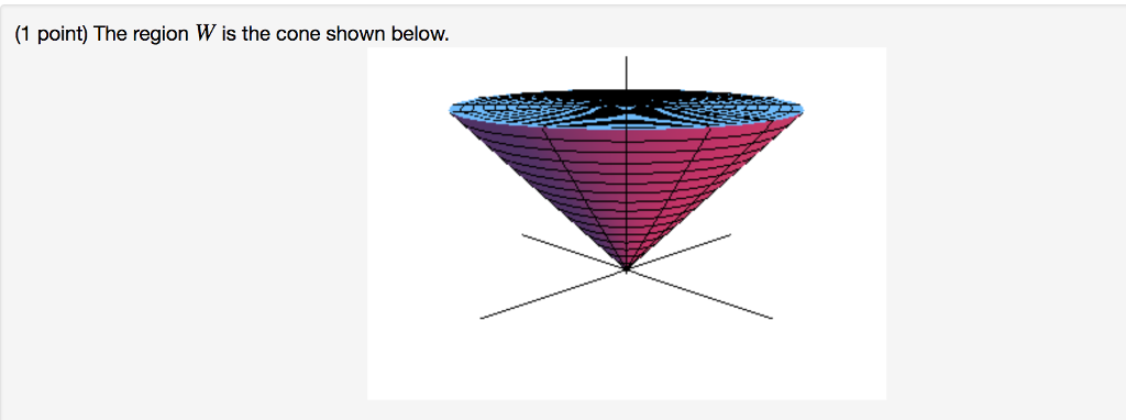 Solved (1 point) The region W is the cone shown below. | Chegg.com