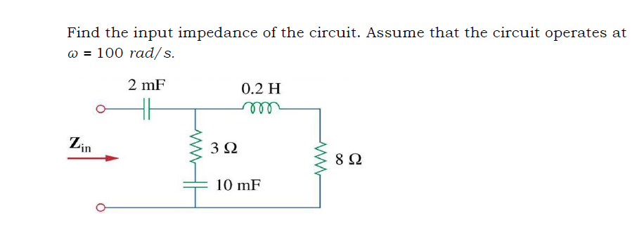 Solved Find the input impedance of the circuit. Assume that | Chegg.com
