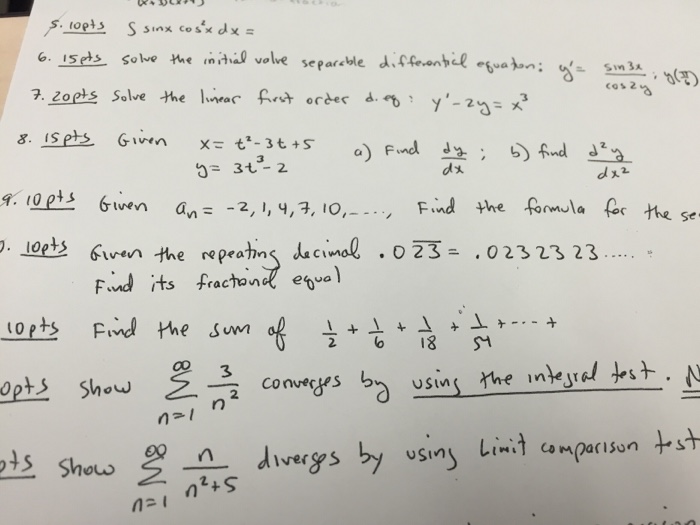Solved Integral sinx cis^2x dx = Solve the initial value | Chegg.com