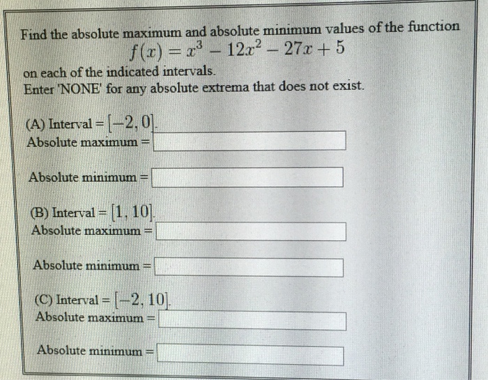 Solved Find the absolute maximum and absolute minimum values | Chegg.com