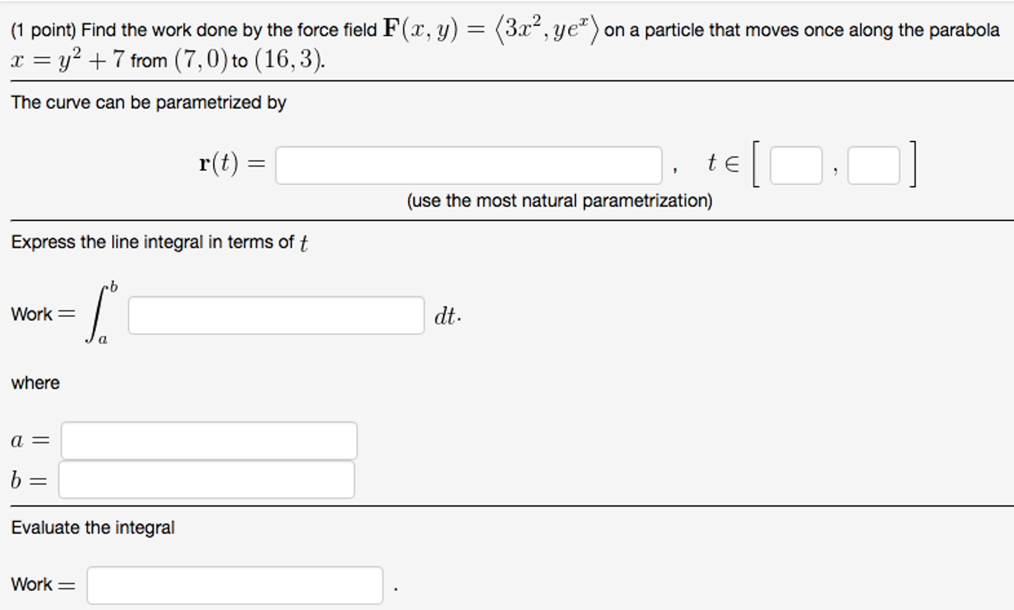 Solved Find the work done by the force field F(x, y) = (3x^2 | Chegg.com