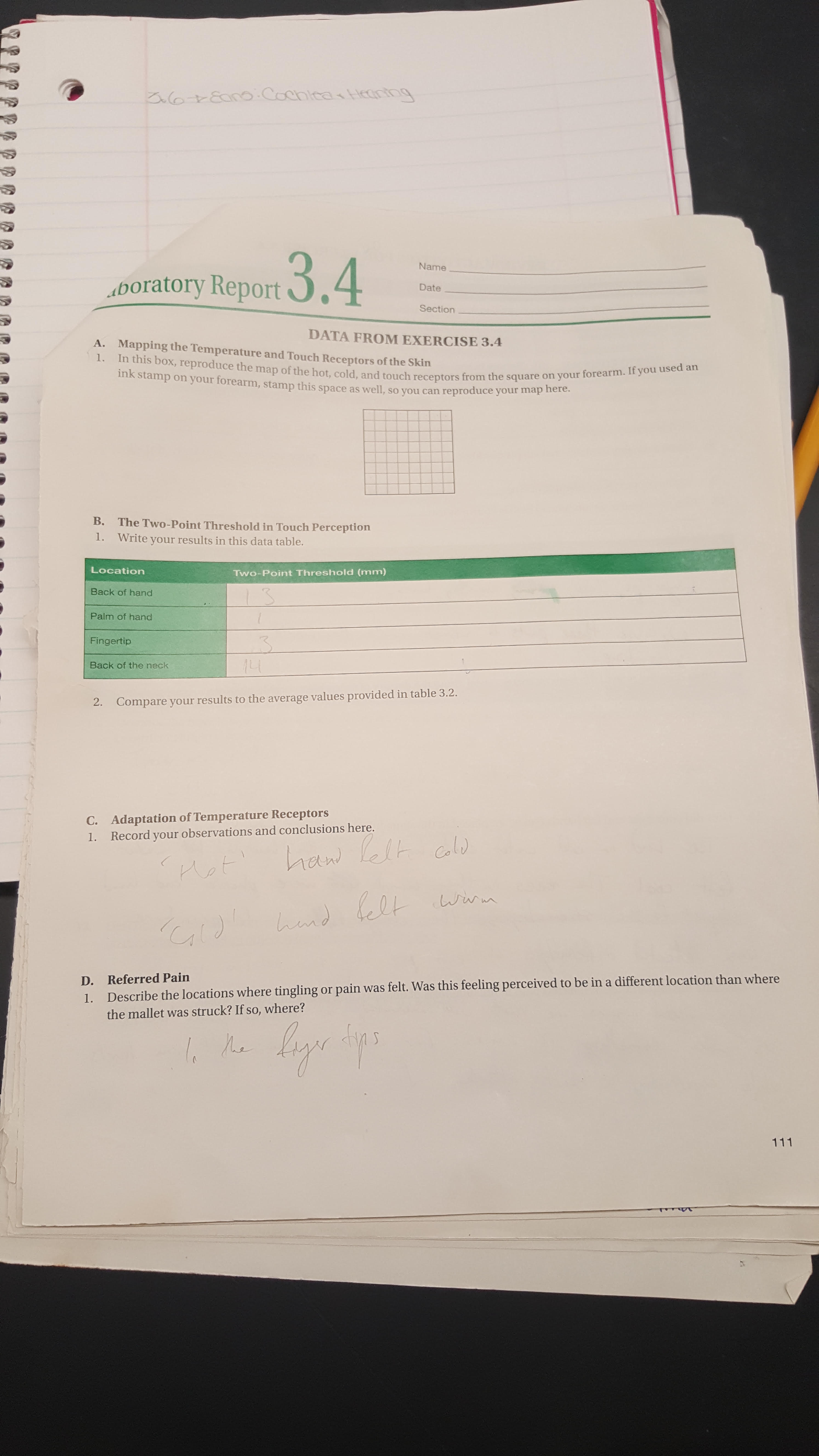 Mapping the Temperature and Touch Receptors of the | Chegg.com