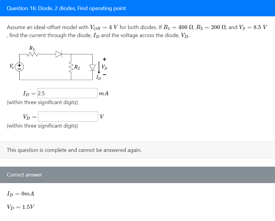 Solved Question 16: Diode, 2 diodes, Find operating point | Chegg.com