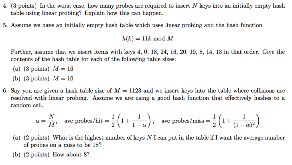 Solved 4. (3 points) In the worst case, how many probes are | Chegg.com