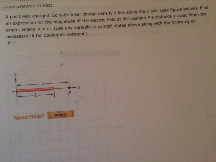 Solved A positively charged rod with linear charge density | Chegg.com Solved A positively charged rod with linear charge density | Chegg.com