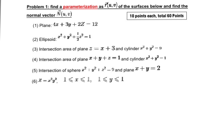 Solved Problem 1: find a parameterization as r(u,v) of the | Chegg.com