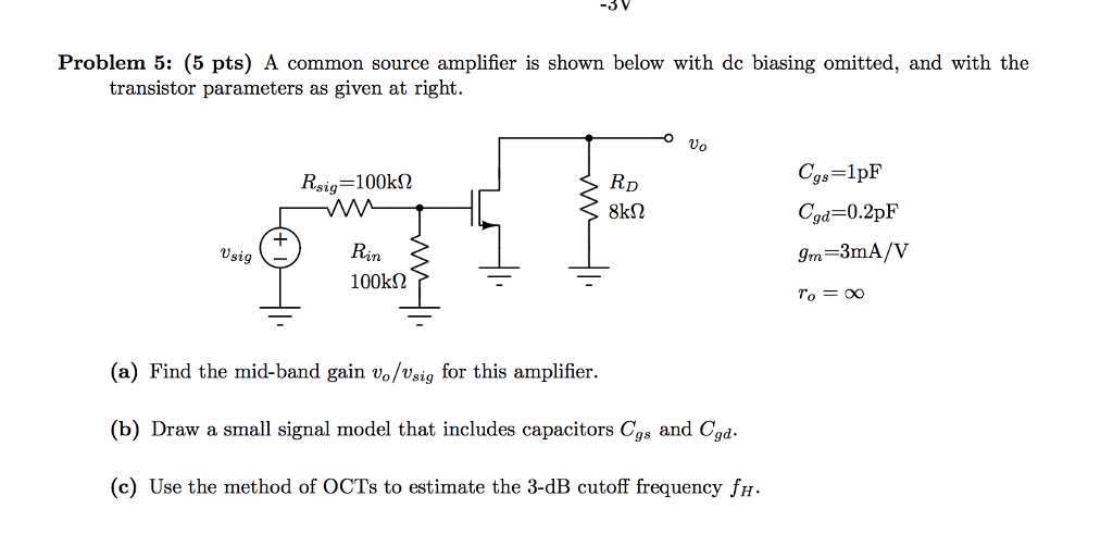 Solved Problem 5: (5 pts) A common source amplifier is shown | Chegg.com
