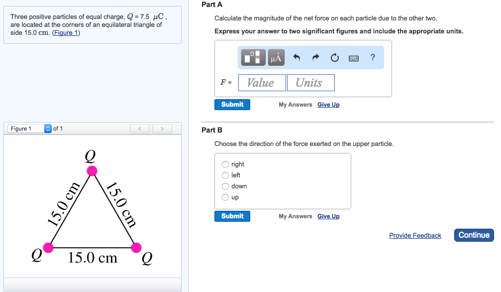 Solved Three positive particles of equal charge, Q = 7.5 ?C | Chegg.com