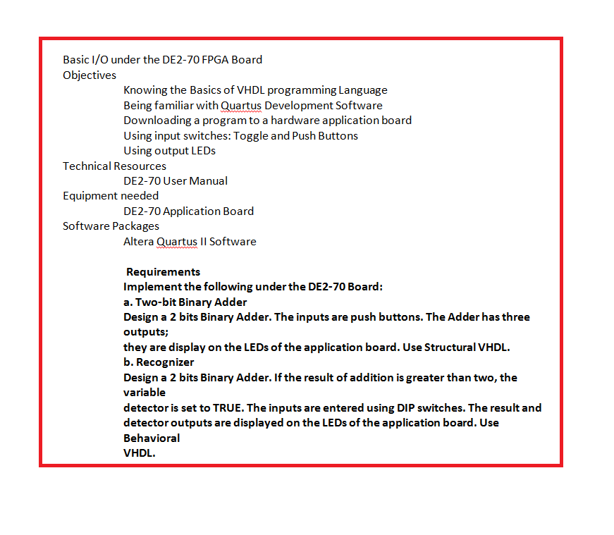 Solved Basic I/O under the DE2-70 FPGA Board Objectives | Chegg.com