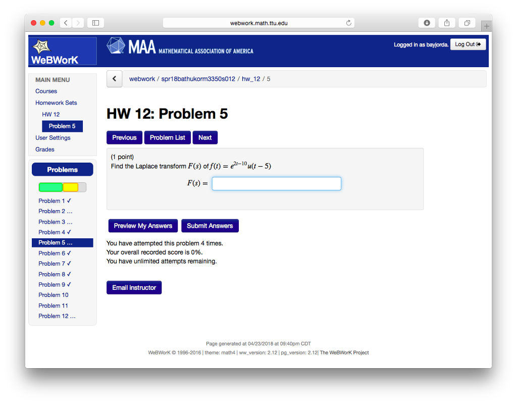 Solved webwork.math.ttu.edu MAA MATHEMATICAL ASSOCIATION OF | Chegg.com