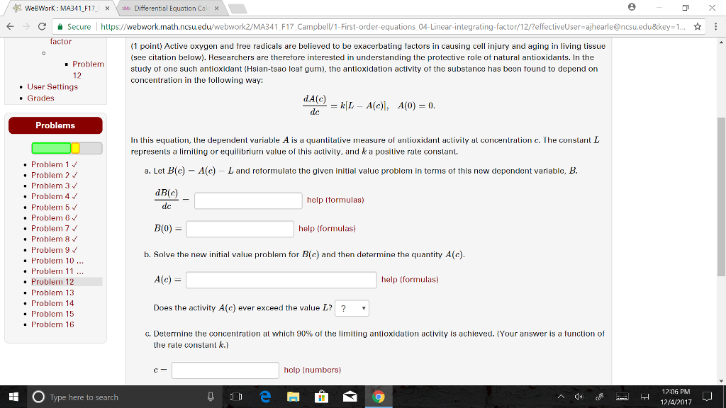 Solved d. WeBworK : MA341-F 17- × \ Differential Equation Ca | Chegg.com Solved d. WeBworK : MA341-F 17- × \ Differential Equation Ca | Chegg.com