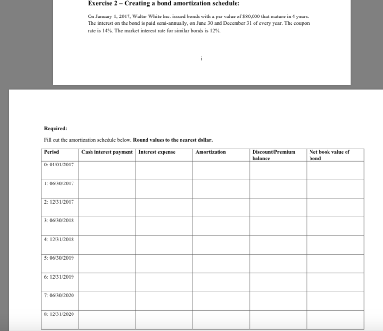 Solved Exercise 2- Creating a bond amortization schedule On | Chegg.com