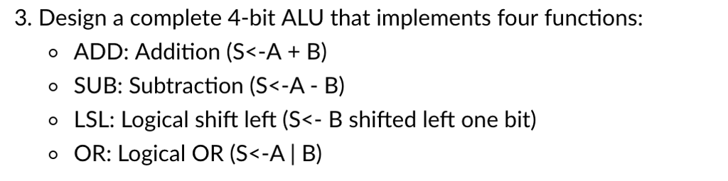 Solved 3. Design a complete 4-bit ALU that implements four | Chegg.com