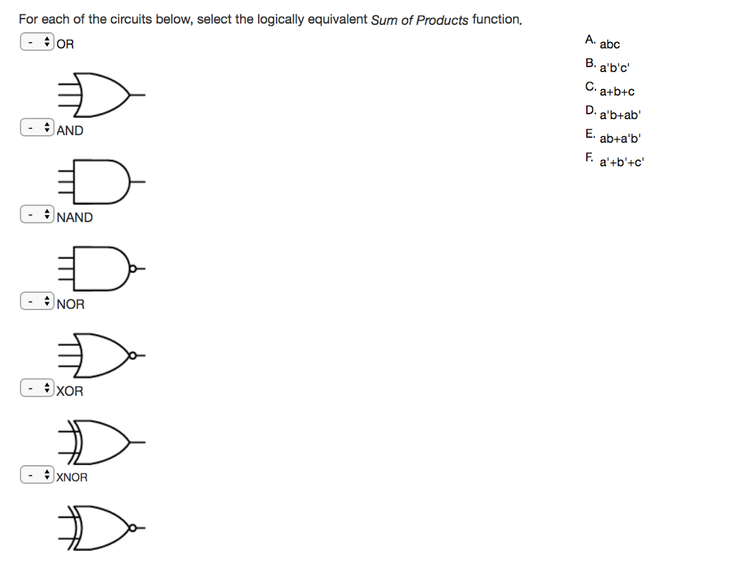 Solved For each of the circuits below, select the logically | Chegg.com