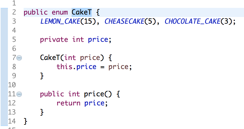 Solved 1 2 public enum CakeT E 4 6 LEMON CAKE(15), | Chegg.com
