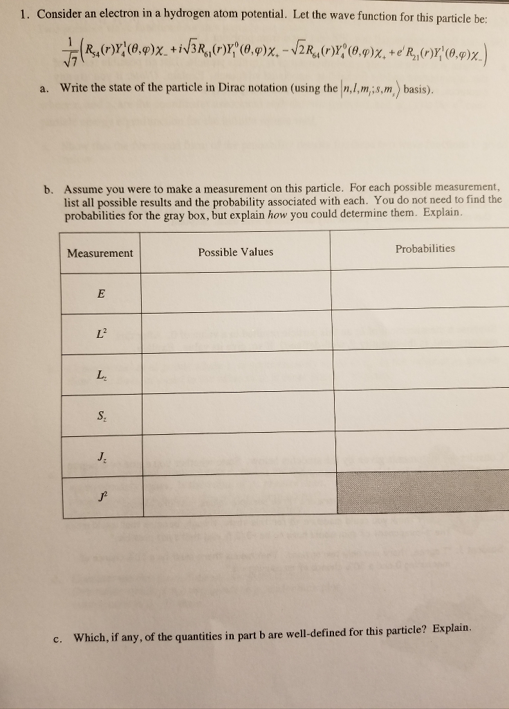 Solved 1 Consider An Electron In A Hydrogen Atom Potential