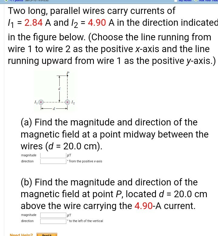 Solved Two long, parallel wires carry currents of 11 = 2.84 | Chegg.com