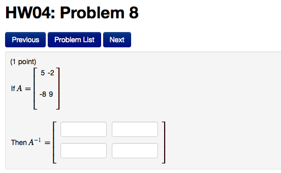 Solved If A = [5 -2 -8 9] Then A^-1 = | Chegg.com