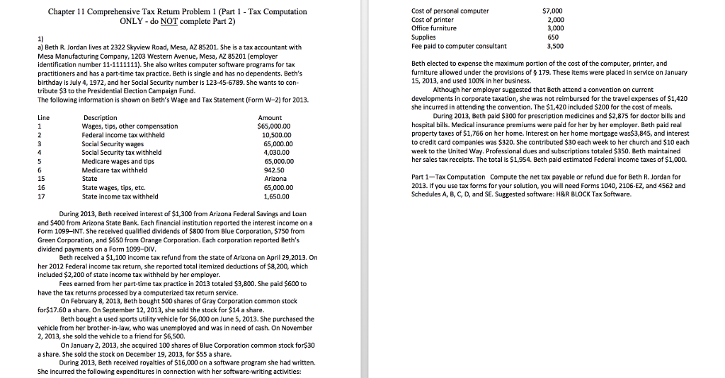 Solved a) Beth R. Jordan lives at 2322 Skyview Road, Mesa, | Chegg.com