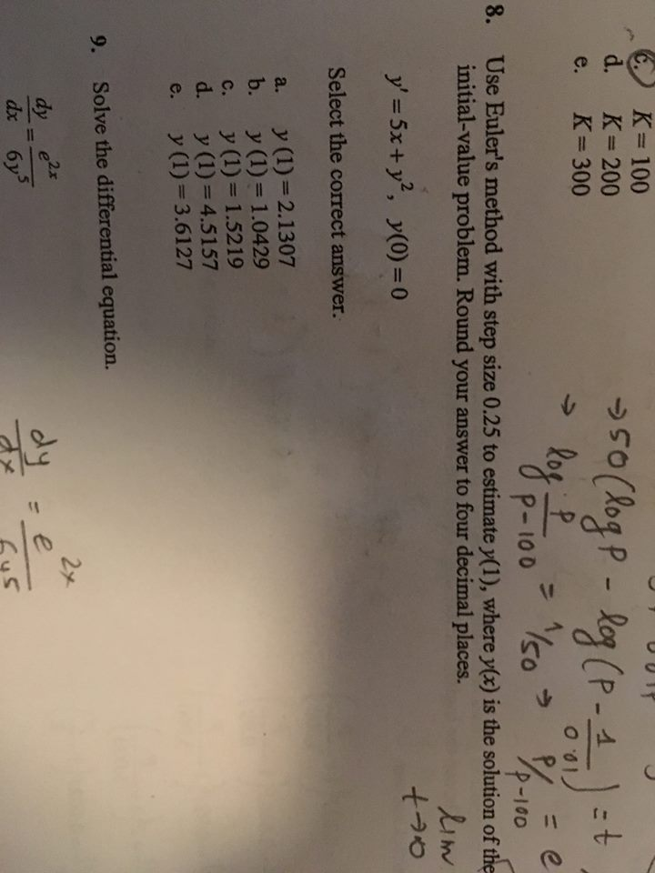Solved Use Euler's method with step size 0.25 to estimate | Chegg.com