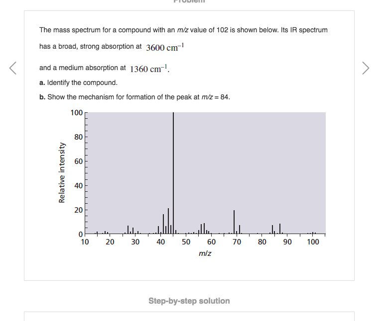 Solved The mass spectrum for a compound with an m/z value of | Chegg.com