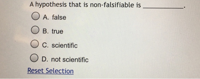 Solved A hypothesis that is non-falsifiable is________. | Chegg.com