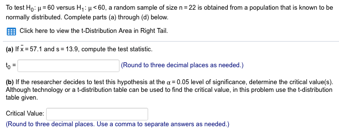 Solved To test Ho: H 60 versus H1: