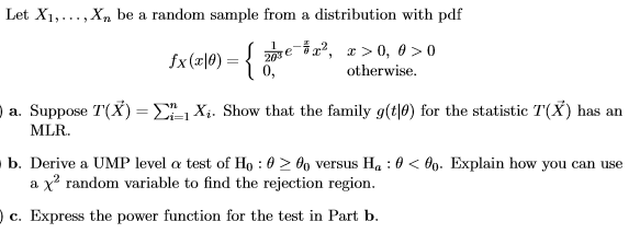 Solved Let X_1, ..., X_n be a random sample from a | Chegg.com